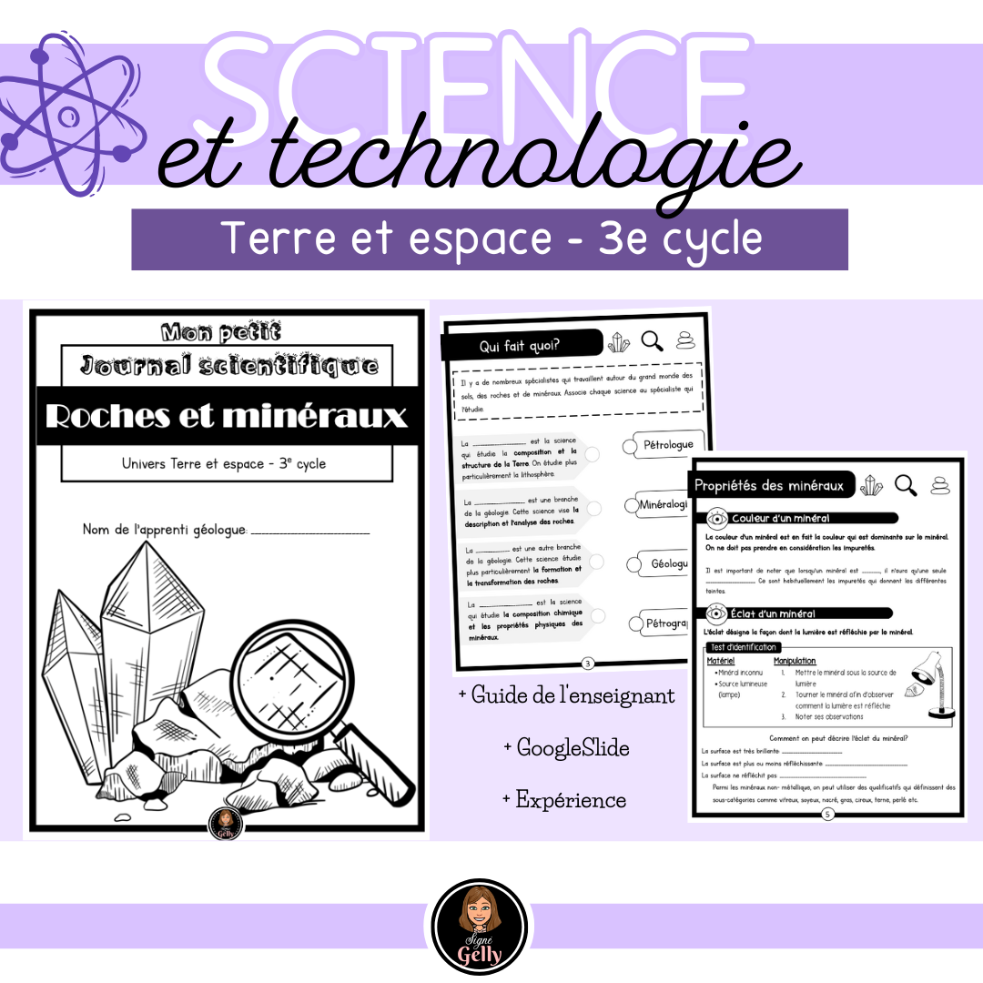 Journal scientifique- Les roches et minéraux – Signé Gelly